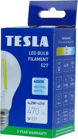TESLA BL270440-1 - LED Filament Retro Bulb žárovka E27, 4,2W, 470 lm, 4000K, čirá