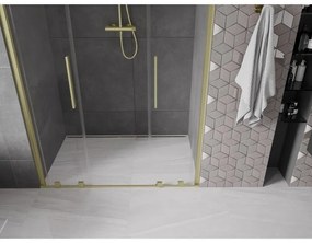 Mexen Velar L Duo, posuvné sprchové dveře do otvoru 140 cm, 8mm čiré sklo, zlatá matná, 871-140-003-02-55