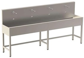 Sanela - Celoopláštěný stojící mycí žlab 2500 mm, 4 senzorové baterie, síťové napájení, antivandal, nerez SLUN 52E
