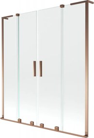 Mexen Velar L Duo, 2-křídlová posuvná vanová zástěna 140 x 150 cm, 8mm čiré sklo, růžové zlato, 896-140-003-02-60