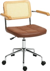 HOMCOM Otočná kancelářská židle, nastavitelná výška, desková židle s ratanovým opěradlem, houpací funkce, nosnost 120 kg, rozměry 60x55,5x82-90 cm, hn
