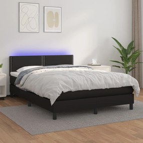 Box spring postel s matrací a LED černá 140x200 cm umělá kůže,  3134165