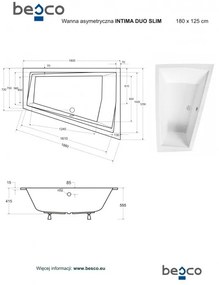 BESCO Asymetrická vana INTIMA DUO SLIM Nožičky k vaně - S nožičkami, Rozměr vany - 170 × 125 cm, Způsob provedení - Pravé - VANINTID17SLIMP+OLVPINOZSTELID