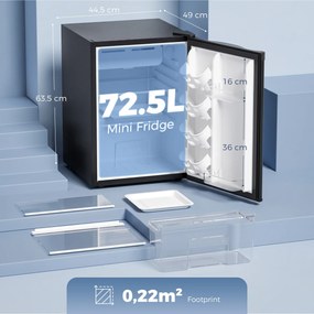 HOMCOM malá lednička 72,5 l s mrazákem, nastavitelný termostat, výměnné dveře, 43 dB, černá