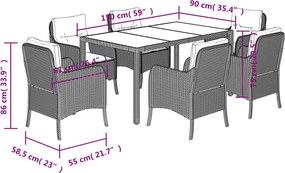 7dílný zahradní jídelní set s poduškami šedý polyratan 3211857