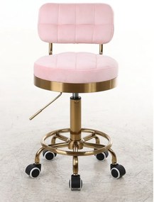 Velurová pracovní židle / taburet LEON na zlaté podstavě - světle růžová