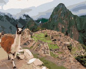 Malování podle čísel lama a machu picchu, 40x50 cm, bez rámu a bez vypnutí plátna
