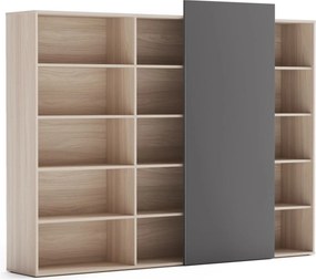 Kancelářský regál s posuvným panelem BLOCK, 2390 x 400 x 1748, dub přírodní/grafitová