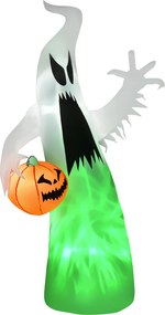 HOMCOM Samonafukující strašidelný duch, LED osvětlený Halloween dekorace, polyester, bílá, 105 x 65 x 180 cm