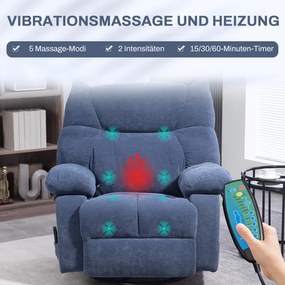 HOMCOM Relaxační křeslo s masážní funkcí, elektrické TV křeslo s vyhříváním, polohovací funkcí, otočné masážní křeslo s pružinovým systémem | Aosom