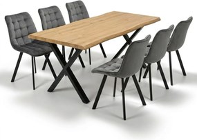 Vikio Jídelní set pro 6 osob 180x90 cm soft dub noha X šedá židle VJS238-6S-S