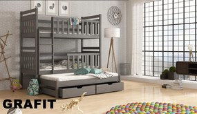Patrová postel Klára 80x200  cm s přistýlkou a úložným prostorem - grafit