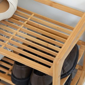 HOMCOM Botník, Stojan na boty se 3 policemi z bambusu, pro max. 9 párů bot, Botník s držadlem do předsíně a ložnice, 76 x 33 x 51 cm, Přirozený