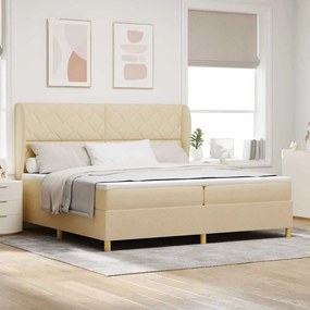 Postel s boxspringem s čelo Krémová 200 x 200 cm textil 3340842