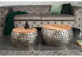 Massive home | 2SET konferenční stolek STONE MOSAIC 65 CM stříbrný