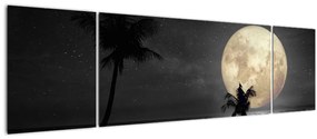 Obraz - Pláž za úplňku v šedých tónech (170x50 cm)