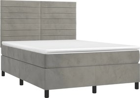 Box spring postel s matrací a LED světle šedá 140x200 cm samet 3136185