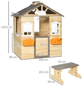 Outsunny Venkovní zahradní domeček pro děti, přírodní jedlové dřevo, 113 x 94 x 134,5 cm
