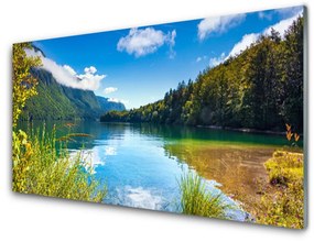 Obraz na skle Hory Les Příroda Jezero 125x50 cm