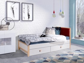 Moderní postel Zenon, 200x90, bílá/červené čelo