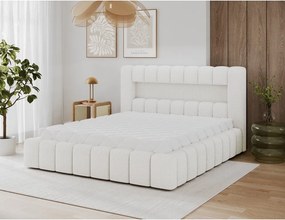 Krémová čalouněná dvoulůžková postel s úložným prostorem s roštem 180x200 cm Lamica – ELTAP