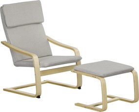 HOMCOM sada 2 lounge křesel s taburetem a područkou, opěrka hlavy, lněný potah, polyesterový polštář na nohy, eukalyptus, světle šedá 66,5 x 80 x 99 …