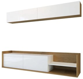 Bílá/přírodní TV sestava v dekoru exotického dřeva 180x40 cm Kale – Kalune Design