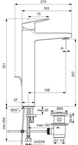 Ideal Standard Ceraplan - Umyvadlová baterie vysoká s kovovou odtokovou garniturou, chrom BD277AA