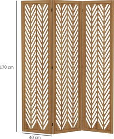 HOMCOM Skládací Paraván se 3 Panely 120x1.7x170 cm Přírodní Dřevo s Geometrickým Vzorem pro Kancelář a Ložnici