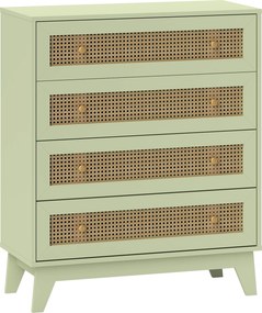 HOMCOM komoda se 4 zásuvkami, úložný prostor s ratanovým vzorem, světle dřevěná optika, 80 x 35 x 95 cm, zelená