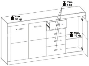 Komoda Stone 152 cm, beton/bílá