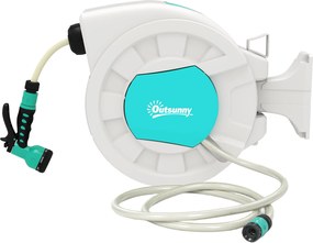 Zavlažovací buben Outsunny 20+2 m s 7 funkcemi trysky, nástěnně montovaný, 180° otáčivý, s automatickým navíjecím zámkem, světle šedý | Aosom