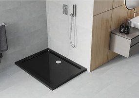 Mexen Flat, akrylátová sprchová vanička 130x80x5 cm SLIM, černá, chromový sifon, 40708013