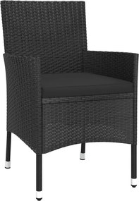 5dílný zahradní jídelní set s poduškami černý polyratan 3187397