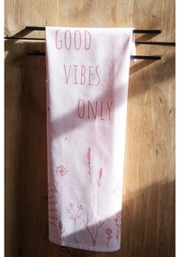 Růžová bavlněná utěrka s kytičkami Good Vibes Only - 47*70 cm