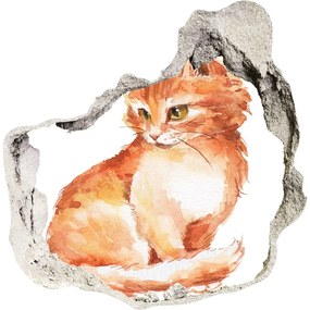 Wallmuralia Díra 3D fototapeta nálepka Červená kočka 75x75 cm