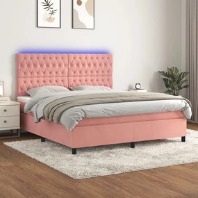 Box spring postel s matrací a LED růžová 160x200 cm samet,  3136316