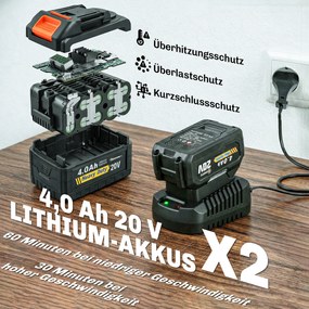 Outsunny Aku vysavač listí 20V bezdrátový vysavač listí s 2×4,0Ah akumulátory a nabíječkou Turbo-Boost, rychlost foukání 162,7 km/h