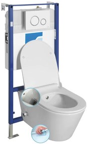 Závěsné WC AVVA Rimless, integr. baterie a bidet. sprška s podomítkovou nádržkou a tlačítkem Schwab, bílá