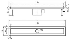 Sprchový žlab LIFT s horizontální přírubou, 80 cm