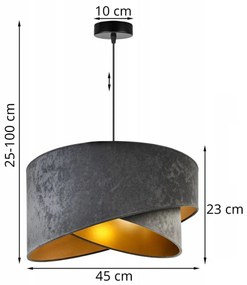 Závěsné svítidlo Mediolan, 1x šedé/světlešedé/zlaté textilní stínítko