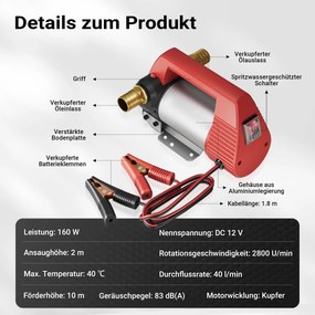 Čerpadlo na naftu Wiltec – 12 V, 160 W, 40 l/min (50769)