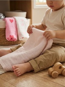 Sinsay - Sada mušelínových plenek se vzorem srdíček - pastelová růžová
