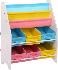 SONGMICS Regál na hračky knihovna 6 boxů barevný bílý 63 x 74 x 26 cm