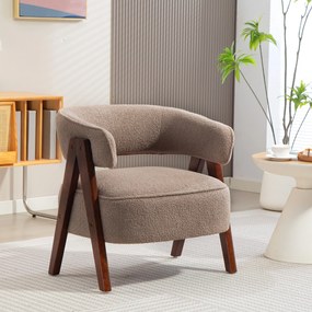 HOMCOM obývací křeslo z bouclé látky, čalouněné křeslo, prostorné sedadlo, ergonomické opěradlo, 70 x 64 x 71 cm, hnědá