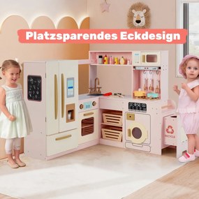 Costway Dětská kuchyňka včetně 22 doplňků rohová kuchyňka na hraní se světelnou