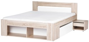 Manželská postel 140 cm Melinne 08 (dub sonoma 3D + bílá) (s úl. prostorem a noč. stolky). 1068191