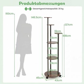 Costway 6-Tier stojan na rostliny s LED osvětlením a kolečky Stojan na květiny