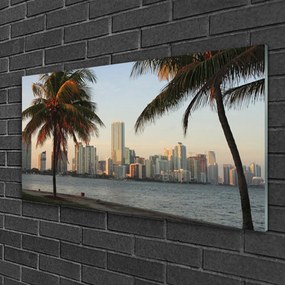 Obraz na skle Palmy Tropy Město Moře 100x50 cm
