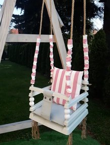 Lovegifts  Dětská zahradní plastová houpačka pásy bílo růžové 3v1 do 20kg 36x34x31cm